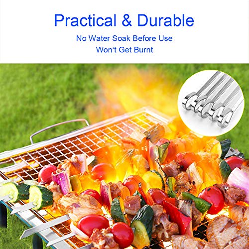 Shish Kabob Skewers, Kebab Skewers 17.7" Stainless Steel Reusable Flat BBQ Sticks for Meat Chicken Shrimp and Vegetable(10-Pack)