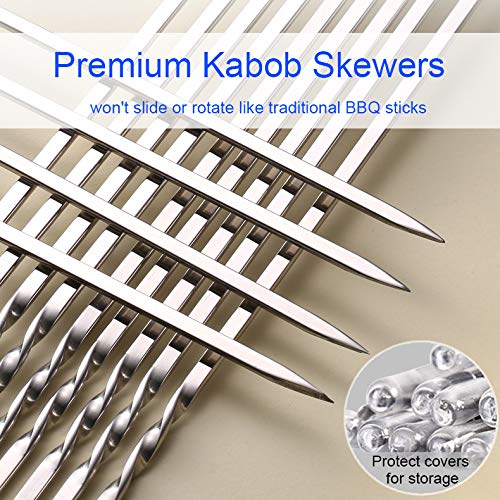 Shish Kabob Skewers, Kebab Skewers 17.7" Stainless Steel Reusable Flat BBQ Sticks for Meat Chicken Shrimp and Vegetable(10-Pack)