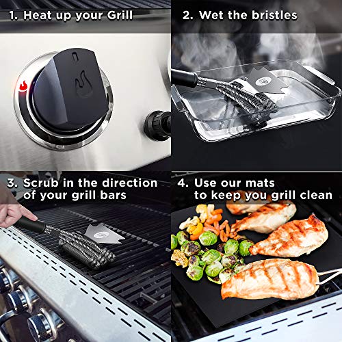 KP 3 in 1 Dream Set- Safe Grill Cleaning Kit - Bristle Free Grill Brush for Outdoor Grill w/Grill Scraper +Heavy Duty Grill Mat|Best BBQ Brush for Grill Cleaning | Grill Accessories for All Grills