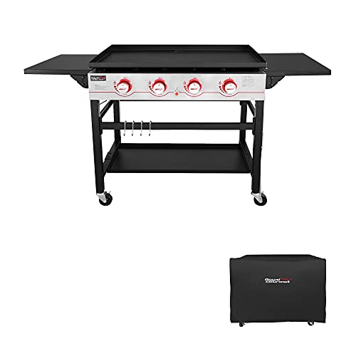 Royal Gourmet BBQ Propane Gas 36 Inch Grill Outdoor 4 Burner Flat Top Griddle Grills with Protect Cover, Camping Garden Backyard Cooking, Black, GB4000C