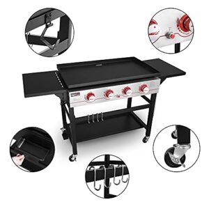 Royal Gourmet BBQ Propane Gas 36 Inch Grill Outdoor 4 Burner Flat Top Griddle Grills with Protect Cover, Camping Garden Backyard Cooking, Black, GB4000C