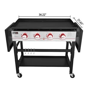 Royal Gourmet BBQ Propane Gas 36 Inch Grill Outdoor 4 Burner Flat Top Griddle Grills with Protect Cover, Camping Garden Backyard Cooking, Black, GB4000C