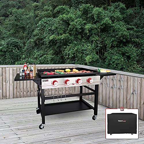 Royal Gourmet BBQ Propane Gas 36 Inch Grill Outdoor 4 Burner Flat Top Griddle Grills with Protect Cover, Camping Garden Backyard Cooking, Black, GB4000C