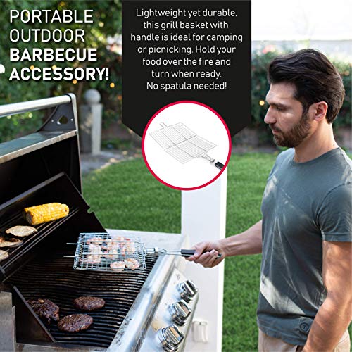 Grillman Heavy-Duty Stainless Steel BBQ Grill Basket - 180-Degree Hinged Lid & Secure Locking Handle | Grill Pan Set, Portable Grill Accessories | Barbecue, Fish, Vegetable, Hamburger Salmon