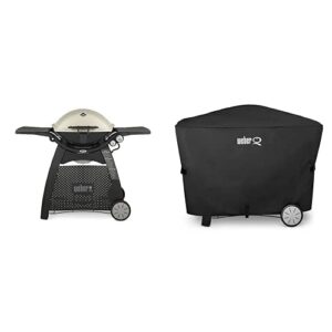 weber q3200 liquid propane grill, white with cover