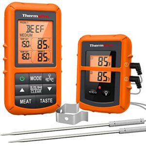 thermopro tp20 500ft wireless meat thermometer with dual meat probe, digital cooking food meat thermometer wireless for smoker bbq grill thermometer