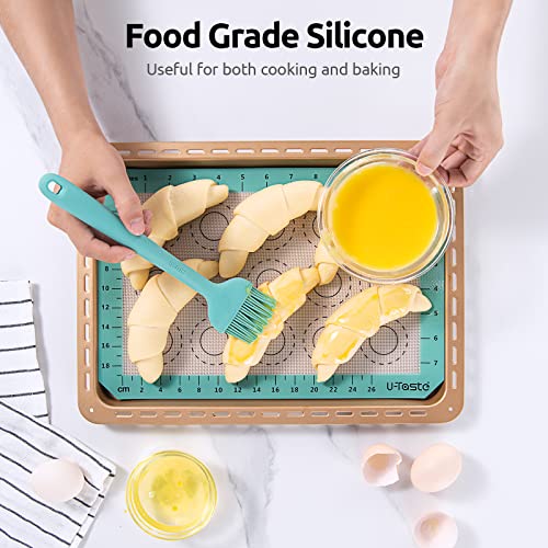 Angled Large Silicone Basting Brush, U-Taste 600ºF Heat Resistant 9.8 inch Kitchen Pastry Cooking Baking Food Rubber Head-Up Baster Brush for Oil Sauce BBQ Butter Grill Meat Egg Bread (Aqua Sky)