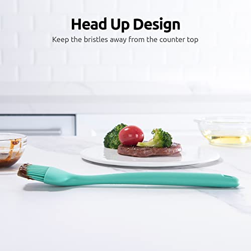 Angled Large Silicone Basting Brush, U-Taste 600ºF Heat Resistant 9.8 inch Kitchen Pastry Cooking Baking Food Rubber Head-Up Baster Brush for Oil Sauce BBQ Butter Grill Meat Egg Bread (Aqua Sky)