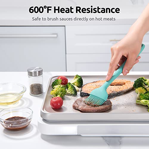 Angled Large Silicone Basting Brush, U-Taste 600ºF Heat Resistant 9.8 inch Kitchen Pastry Cooking Baking Food Rubber Head-Up Baster Brush for Oil Sauce BBQ Butter Grill Meat Egg Bread (Aqua Sky)