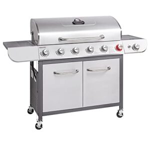 royal gourmet sg6002s 6-burner bbq stainless steel gas grill with sear and side burners, liquid propane cabinet style gas grill, 71,000 btu, sliver