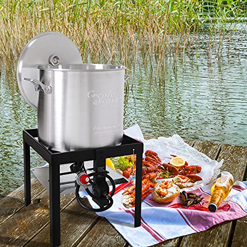 Creole Feast SBK0601 60 Qt. Seafood Boiling Kit with Strainer, Outdoor Aluminum Propane Gas Boiler Steamer with 10 PSI Regulator, 100,000 BTU Jet Burner