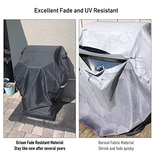 Grisun Grill Cover 32 Inch, Waterproof Anti-Fade 2 Burner Gas Grill Cover for Weber, Char-Broil, Nexgrill, KitchenAid and More, 600D Fabric for All Weather Protection, No Fading for 2 Years, Black