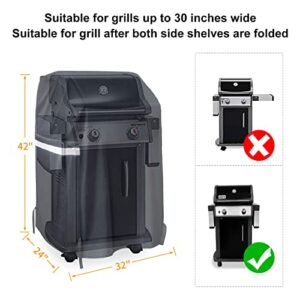 Grisun Grill Cover 32 Inch, Waterproof Anti-Fade 2 Burner Gas Grill Cover for Weber, Char-Broil, Nexgrill, KitchenAid and More, 600D Fabric for All Weather Protection, No Fading for 2 Years, Black