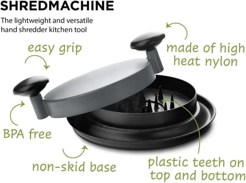 ERTDDE Chicken Shredder, Shred Machine Meat Shredder Tool with Handles and Non-Skid Base Mat Grinder Suitable for Pulled Pork, Beef (Black)