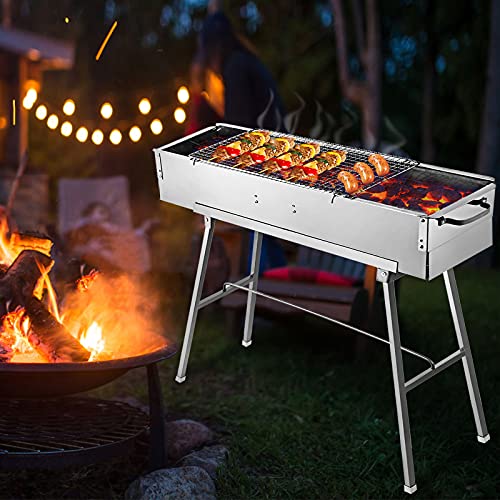 Happybuy Folded Portable Charcoal BBQ Grill,34x8 inches Outdoor Barbecue Camping Grill,Stainless Steel Kebab Grill, Folding Grill, Perfect for Home Ourdoor Travel Use