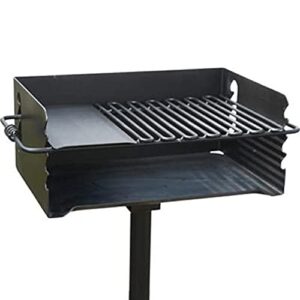 pilot rock cbp-247 jumbo park style heavy duty steel outdoor bbq charcoal grill with cooking grate and 2 piece post for camping and backyards, black