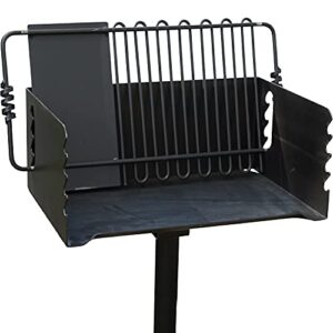 Pilot Rock CBP-247 Jumbo Park Style Heavy Duty Steel Outdoor BBQ Charcoal Grill with Cooking Grate and 2 Piece Post for Camping and Backyards, Black