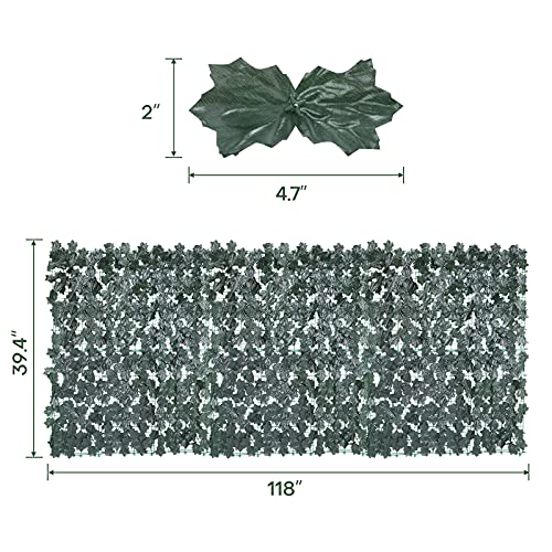 Boshen 1Pcs 118 x 39 Inch Artificial Faux Ivy Privacy Fence Outdoor Ivy Leaf Fence Privacy Screen Faux Greenery Decorative Privacy Panels Vine Leaf Decoration for Garden Porch Patio Balcony