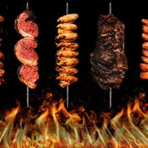 Stainless Steel Vertical Skewer Set - Grill Skewers for Al Pastor, Shawarma, Kebab, Gyro Meat, Rotisserie Chicken - 3 Removable Spikes, Silicone Brush & Danos Original Seasoning - US Company