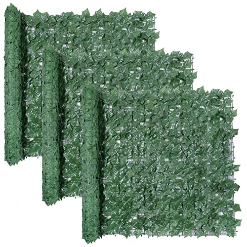 Boshen 3Pcs 118 x 39 Inch Artificial Faux Ivy Privacy Fence Outdoor Ivy Leaf Fence Privacy Screen Faux Greenery Decorative Privacy Panels Vine Leaf Decoration for Garden Porch Patio Balcony