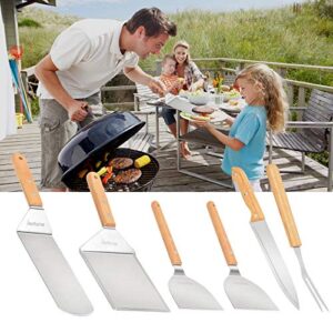 Skyflame Flat Top Griddle Kit, 6PCS Stainless Steel Grill Accessories Set with Cooking Spatula, Burger Turner, Pancake Burger Flipper and Meat Fork Set, Camping Tailgating Outdoor BBQ Essential