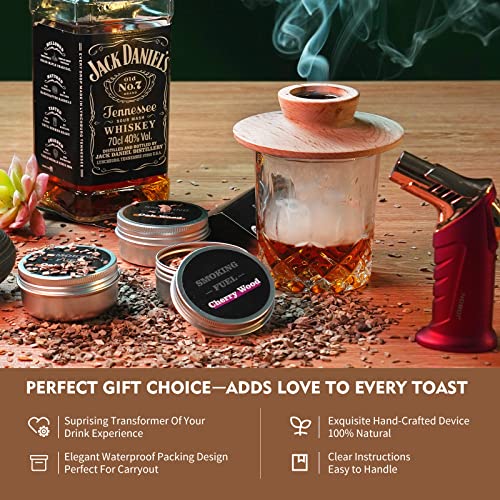 Whiskey Smoker Kit with Torch | Old Fashioned Cocktail Kit with Cocktail Smoker and 4 Drink Smoker Flavors Making a Great Whiskey Gifts for Men and Bourbon Lovers (NO FUEL)