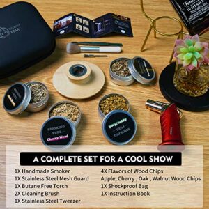 Whiskey Smoker Kit with Torch | Old Fashioned Cocktail Kit with Cocktail Smoker and 4 Drink Smoker Flavors Making a Great Whiskey Gifts for Men and Bourbon Lovers (NO FUEL)