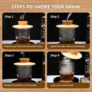 Whiskey Smoker Kit with Torch | Old Fashioned Cocktail Kit with Cocktail Smoker and 4 Drink Smoker Flavors Making a Great Whiskey Gifts for Men and Bourbon Lovers (NO FUEL)