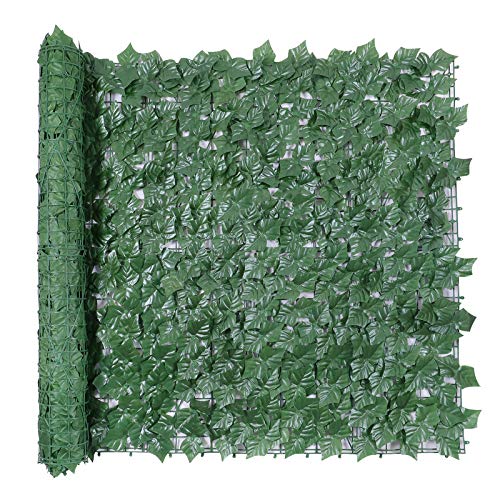 Boshen 1Pcs 118 x 39 Inch Artificial Faux Ivy Privacy Fence Outdoor Ivy Leaf Fence Privacy Screen Faux Greenery Decorative Privacy Panels Vine Leaf Decoration for Garden Porch Patio Balcony