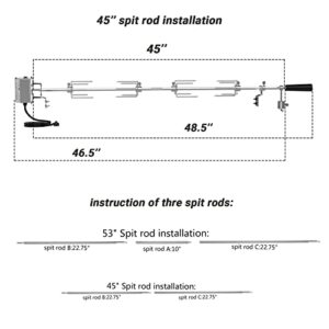 onlyfire Universal Grill Replacement Rotisserie Kit - 45'' & 53'' X 1/2'' Hexagon Spit Rod, Stainless Steel Electric Motor