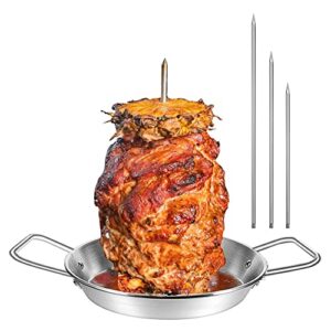 barbecue hack vertical skewers,stainless tacos al pastor skewer stand for grill or oven with 3 spike,removable grilling meat spit for grilling al pastor and shawarma brazilian churrasco chickens kebab