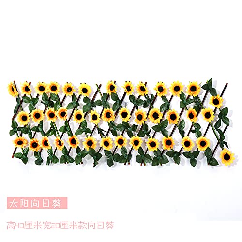 GWOKWAI Artificial Plant Expandable Fence, Expanding Trellis Privacy Fence Screen Artificial Sunflower/Rose Retractable Fence for Outdoor Garden Decor Balcony Backdrop Wall