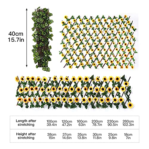 GWOKWAI Artificial Plant Expandable Fence, Expanding Trellis Privacy Fence Screen Artificial Sunflower/Rose Retractable Fence for Outdoor Garden Decor Balcony Backdrop Wall