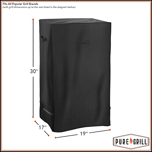 Pure Grill 30-inch Smoker BBQ Grill Cover for Electric Vertical Smokers - Universal Fit, Heavy-Duty, Waterproof, Fade Resistant Fabric (Cover - 19" x 17" x 30")