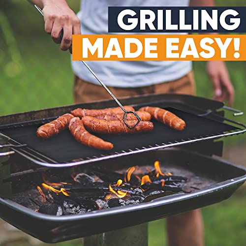 Large Non-Stick BBQ Grill Mat by Linda's Essentials (3 Pack) - Reusable Heat Resistant BBQ Mats for Grilling - Must Have BBQ Accessories Grill Mats for a Easy Clean