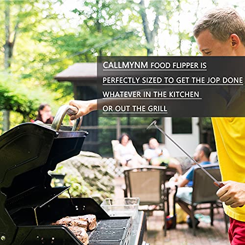 Callmynm 17.5 Inch Pigtail Food Flipper & Turner for Grill, 304 Stainless Steel Pigtail Meat Hook with Wooden Handle for Grilling & Smoking (Black Walnut)