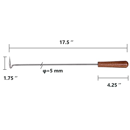 Callmynm 17.5 Inch Pigtail Food Flipper & Turner for Grill, 304 Stainless Steel Pigtail Meat Hook with Wooden Handle for Grilling & Smoking (Black Walnut)