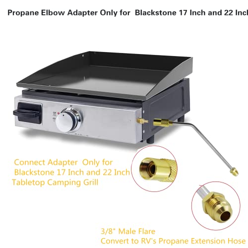 MCAMPAS Propane Elbow Adapter，3/8" Male Flare Elbow Extended Conversion Fitting for Blackstone 17" and 22" Tabletop Griddle Grill Convert Connect to RV Trailer Extension Lp Hose