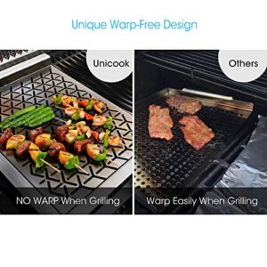 Unicook Grill Topper 16 Inch, premium Vegetable Grill Basket, Warp-Free Stainless Steel Grill Pan, Heavy Duty BBQ Tray Accessories for Grilling Veggie Seafood Meat and Kabob