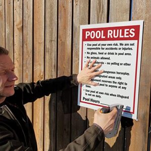 SmartSign 24 x 18 inch “Pool Rules - Use Pool At Your Own Risk, No Glass, Pool Hours” Write-On Sign, Digitally Printed, 160 mil Corrugated Plastic, Red, Black and White