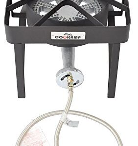 COOKAMP High Pressure Banjo 1-Burner Outdoor Propane Burner Gas Cooker with 0-30 PSI Adjustable Regulator and Steel Braided Hose SA1250