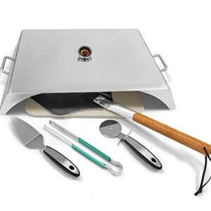 Universal Stainless Steel Grill Top Pizza Oven Kit with Pizza Stone Pizza Peel Pizza Cutter Pizza Shovel for Most Gas Grills Flat Top Grills Griddles Firepit- Set of 7 Pizza Baking Pizza Accessories