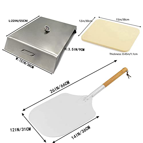 Universal Stainless Steel Grill Top Pizza Oven Kit with Pizza Stone Pizza Peel Pizza Cutter Pizza Shovel for Most Gas Grills Flat Top Grills Griddles Firepit- Set of 7 Pizza Baking Pizza Accessories