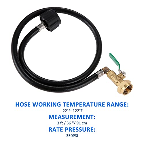 Updated Propane Refill Adapter Hose 36" Propane Extension Refill Hose with ON/Off Control Valve for 1 LB Propane Gas Tank, QCC1/Type1 Inlet Propane Tank Refill Adapter, 350PSI High Pressure Camping