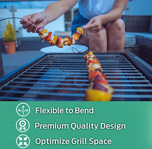 Stainless Steel Flexible Skewers Set of 2 - Metal Kebab BBQ Skewers – Perfect for Closed Lid BBQ Grilling Or *Ninja type grills