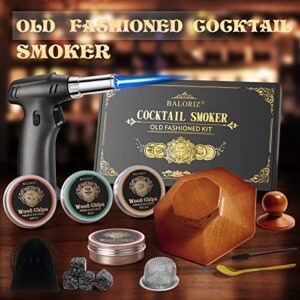 Cocktail Smoker Kit with Torch (No Butane) – Old Fashioned Kits Bourbon Whiskey Smoker Kit with 4 Wood Chips of Cherry, Oak, Apple, Pecan Chips, 4 Ice Cube, Brush,Filter,Spoon Ideal Gifts for Men