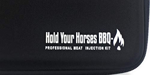 Hold Your Horses BBQ Siphon Meat Marinade Injector Kit with CASE, (2) Commercial Grade Syringe Needles for Turkey, Pork, Brisket