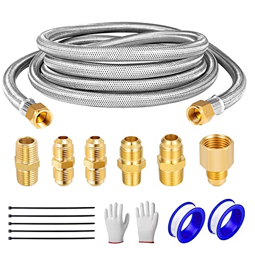 Breezliy 10 Feet High Pressure Braided Propane Hose Extension with Conversion Coupling 3/8" Flare to 1/2" Female NPT 1/4" Male NPT 3/8" Male NPT 3/8" Male Flare for Fire Pit,RV,Heater,BBQ Grill,etc