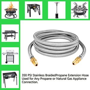 Breezliy 10 Feet High Pressure Braided Propane Hose Extension with Conversion Coupling 3/8" Flare to 1/2" Female NPT 1/4" Male NPT 3/8" Male NPT 3/8" Male Flare for Fire Pit,RV,Heater,BBQ Grill,etc