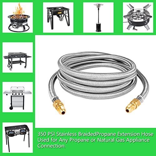 Breezliy 10 Feet High Pressure Braided Propane Hose Extension with Conversion Coupling 3/8" Flare to 1/2" Female NPT 1/4" Male NPT 3/8" Male NPT 3/8" Male Flare for Fire Pit,RV,Heater,BBQ Grill,etc